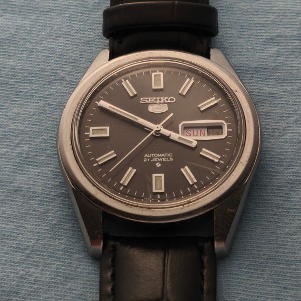 SEIKO 5 6119-8083 Vtg Automatic Men's Watch 21 Jewels Black Dial ...