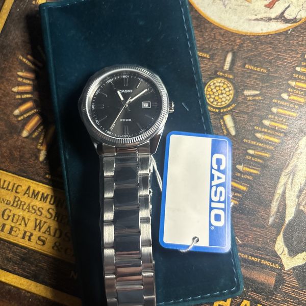 Casio MTP1302D-1A1V Wristwatch, Stainless Steel Band, Silver with Black ...