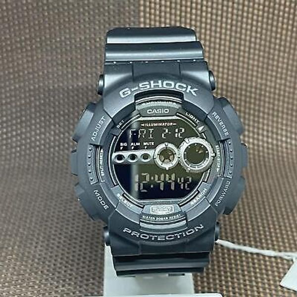 Casio GD-100-1B G-Shock Full Black Resin Digital Quartz Men's Sport ...