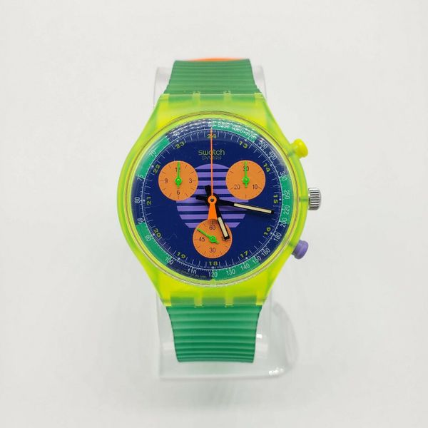 Swatch SCJ100 Neo Wave Men's Watch Chrono Chronograph 37mm Neon Green ...