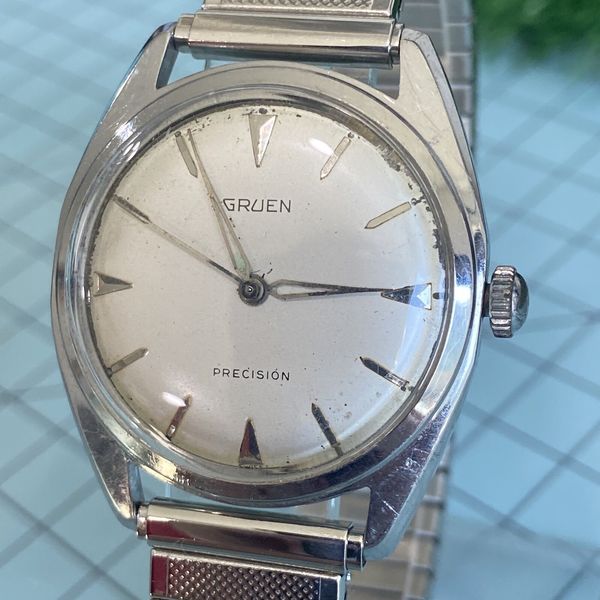 Vtg Menâ s GRUEN PRECISION Watch Silver Manual Wind Works | WatchCharts ...