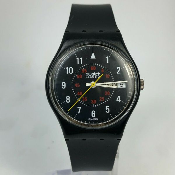 Swatch Mens Nicholson GB705 Black Swiss Made Day Date Quartz Watch ...