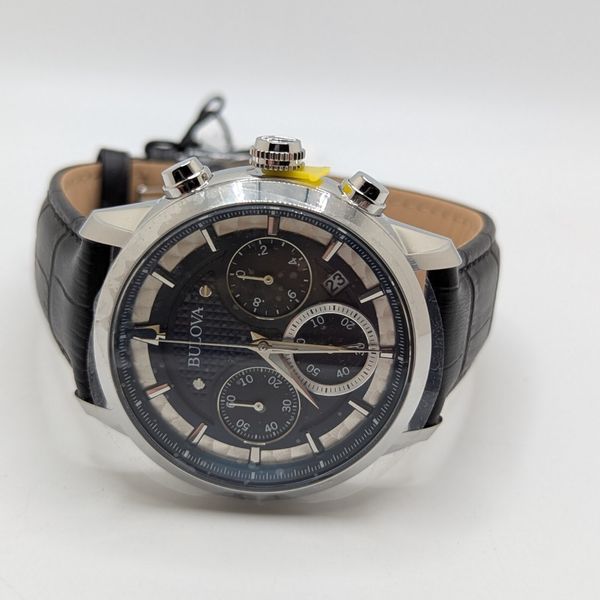 Bulova Sutton 96B420 Mens Blue Dial Black Band Classic Chronograph ...