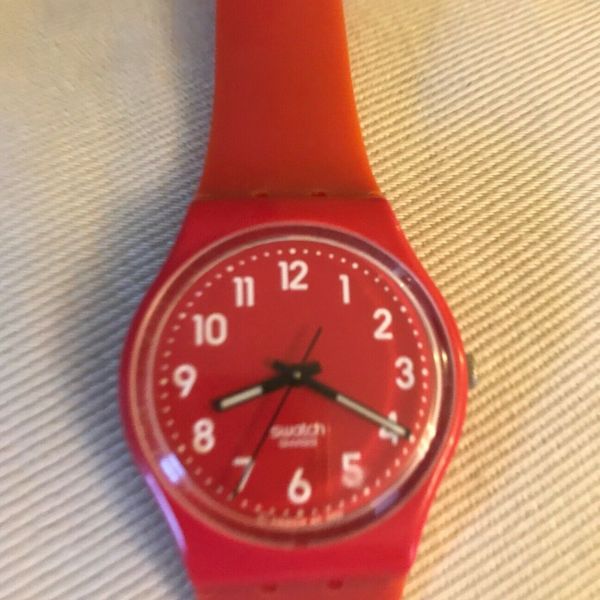 Swatch watch Unique Unisex Candy Apple Red Swiss Made Quartz Vintage IP ...
