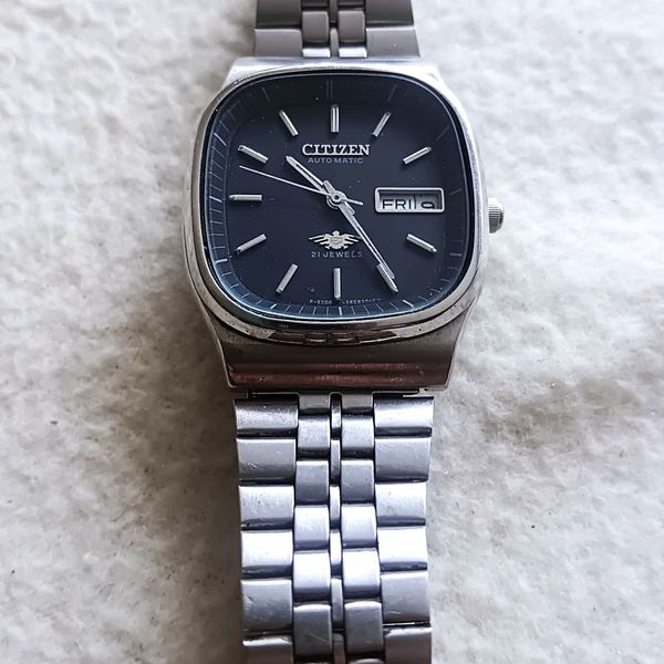 Vintage Citizen Eagle Square shape automatic Black dial watch 21 jewels ...
