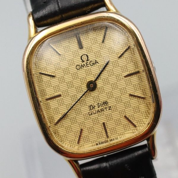*NEAR MINT* Vintage OMEGA De Ville Cal.1350 Quartz Gold Dial Square ...
