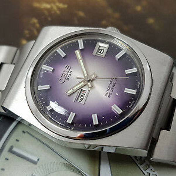 Rare Vintage Oris Star Purple Dial 2 windows Automatic Gents ...