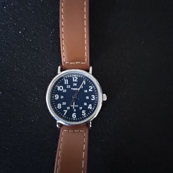 Timex Weekender 2-piece 40mm Brown Leather Strap Watch. Indiglo Blue ...
