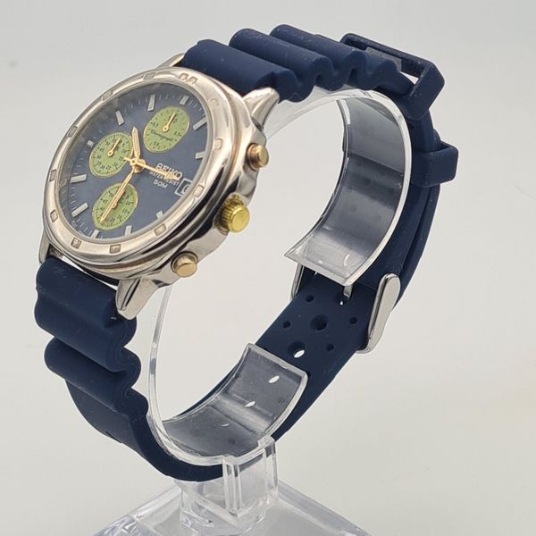 Seiko Chronograph V657-9019 Wristwatch Rare Blue Green Dial Great ...