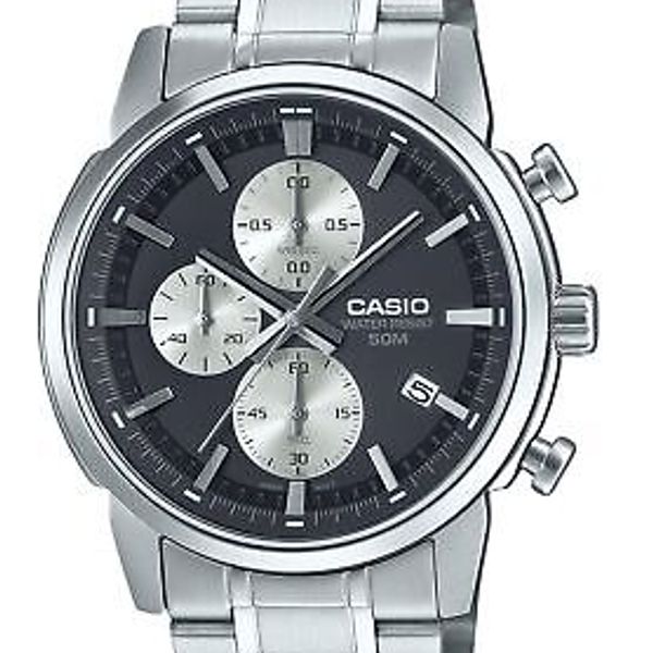 Casio Chronograph Stainless Steel Black Dial Analog MTPE510D-1A2V 50M ...