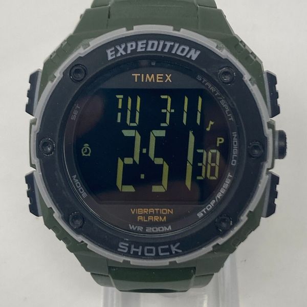 Timex Expedition Digital Watch Men 49mm Green Vibration Alarm Day Date ...