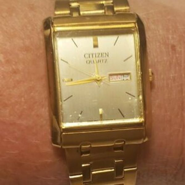 Vintage Citizen Men's Quartz Date 1002-S99299 RC Rectangle Gold Tone ...