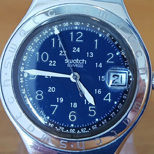 Mens Rare Collectable 90s Retro Swiss Swatch Irony Blue Easy Read ...