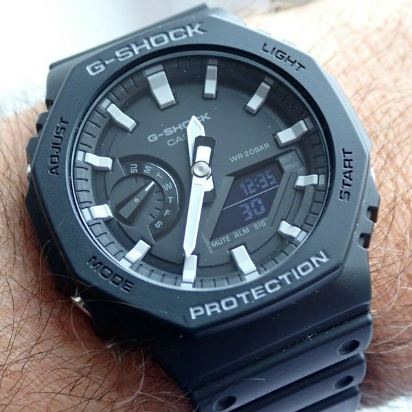 Casio G-Shock Octagon Black Carbon Core Guard Alarm Men's Watch GA-2100 ...