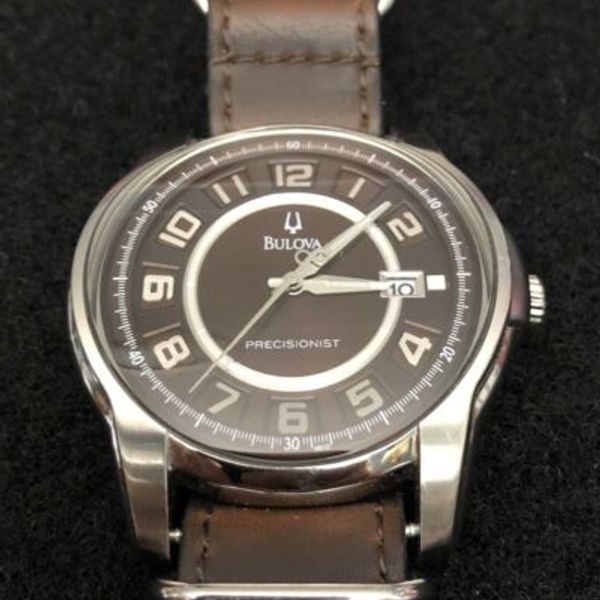 BULOVA 96B128 Men's Brown Dial Precisionist Curved Watch Brown Leather ...