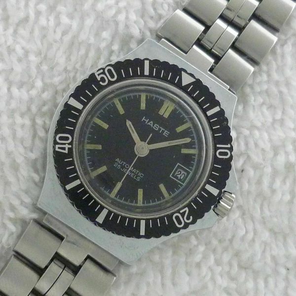 Vintage HASTE Diver rotating bezel 21 Jewels Automatic LADIES date ...