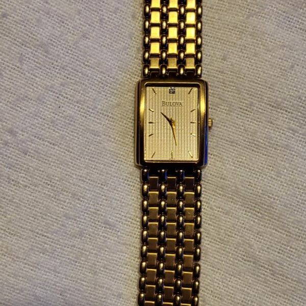 Bulova Diamond Accent 23mm Tank Gold Dial Gold-Tone Men's Wristwatch ...