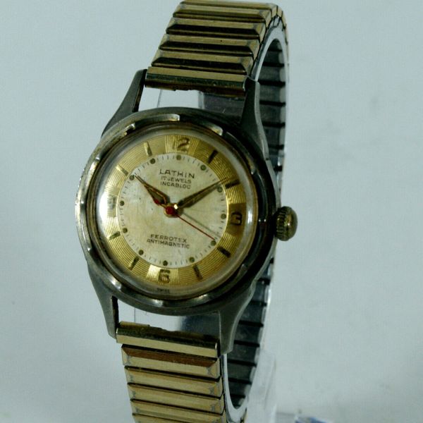 VINTAGE LATHIN MENS WRIST WATCH ANTIMAGNETIC INCABLOC FERROTEX 17 JEWEL ...