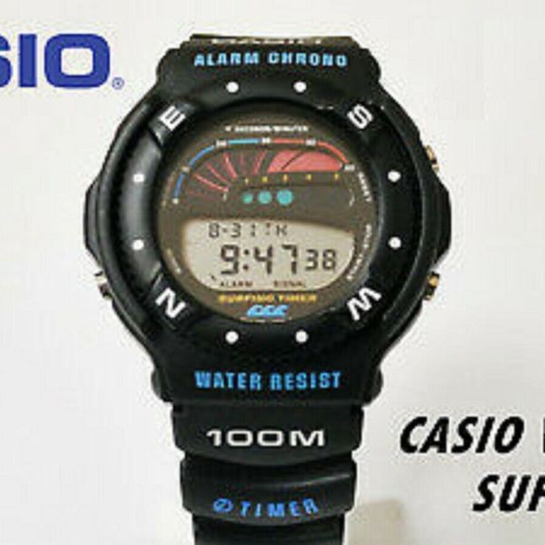 Vintage 1989 Casio LCD Watch SURF SUF-100 BLACK ORIGINAL BOX Plus ...
