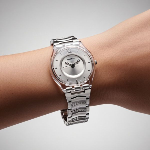 2005 Swatch Silver Watch with Crystal Accents Vintage Need Battery ...