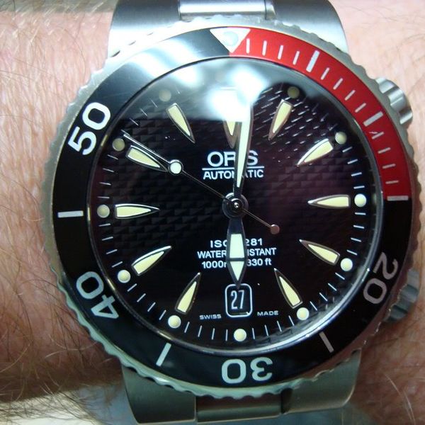 SOLD: Oris TT1 (ISO 2281) Titanium Diver * Helium Valve * 1000m * Carbon Fiber Dial w/ Divers ...