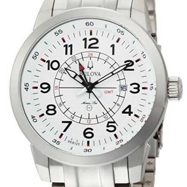 Bulova Marine Star Men's Titanium Bracelet White GMT Dial 44mm Watch ...
