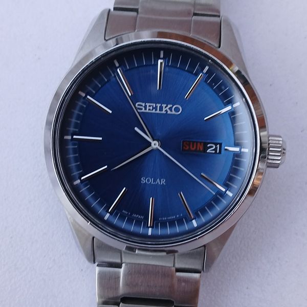 Gents Seiko Solar Blue Dial St St Watch Day & Date V158-0BEO Excellent ...