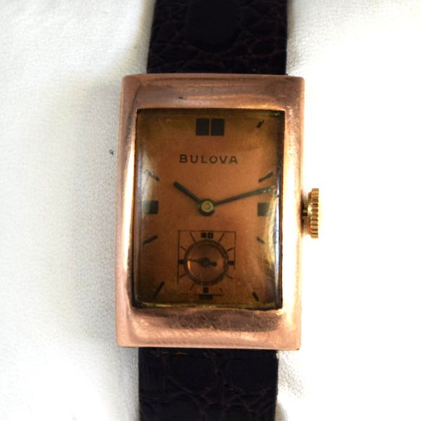 1941 Bulova Commander Copper Dial 14K Rose GF 17J Rectangle Menâ s ...