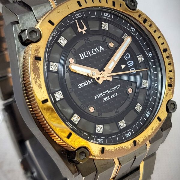 BULOVA $895 MEN'S PRECISIONIST DIAMOND BLACK RG BLACK DIAL DATE WATCH ...