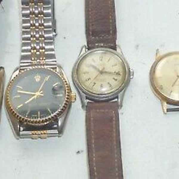 4 VINTAGE GENTS/MENS WIND UP WATCHES LUSINA/TIMEX SOLID SILVER TANK ...