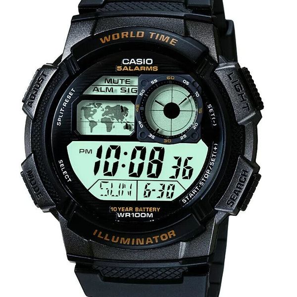 Casio Illuminator Digital Watch Men 46mm Black World Time AE-1000W-1AV ...