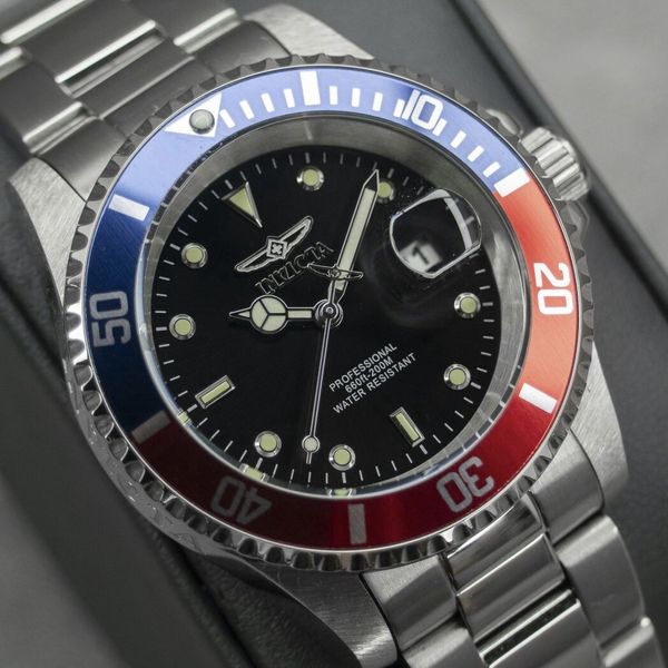 NWT Invicta Pro Diver 40mm Black Dial Pepsi Bezel Men's Steel Watch ...