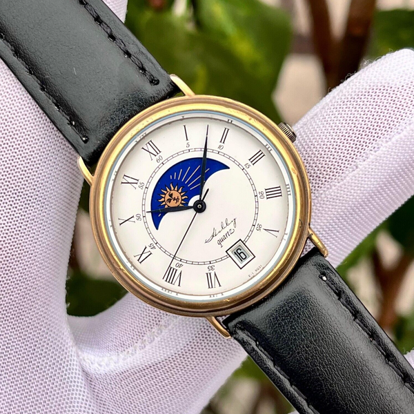 Vintage Hobby Sun & Moon Phase Roman Dial Japan Made Men's Quartz Watch ...
