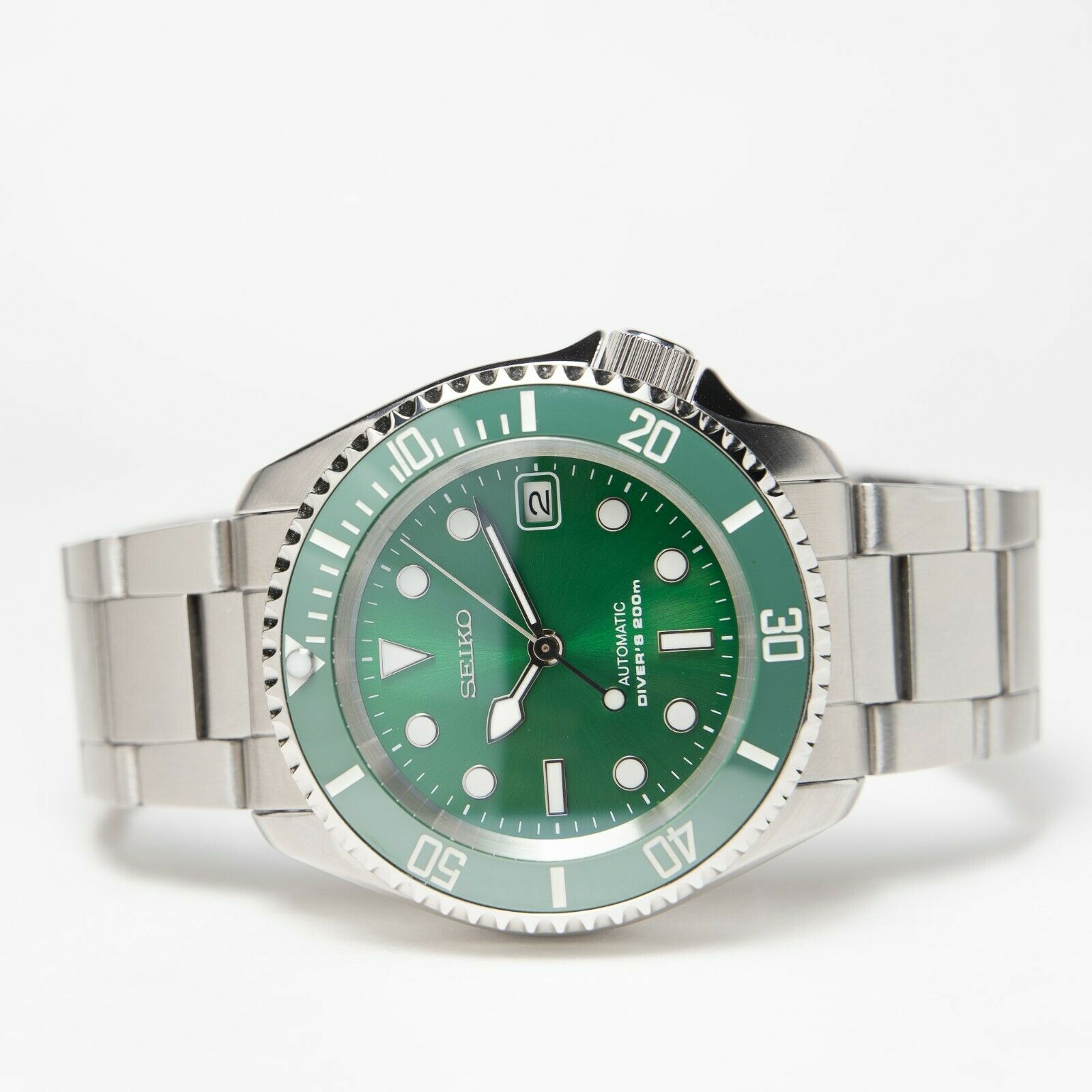 Seiko Hulk Custom Automatic Green Dial Steel Bracelet Watch SRPD61 MOD ...