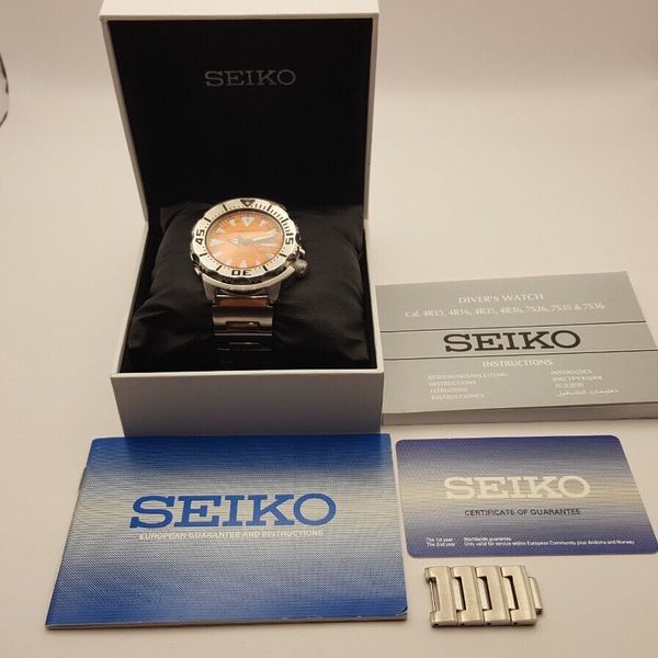 SEIKO SRP309 ORANGE MONSTER STEEL MEN'S AUTOMATIC DIVERS WATCH WITH BOX ...