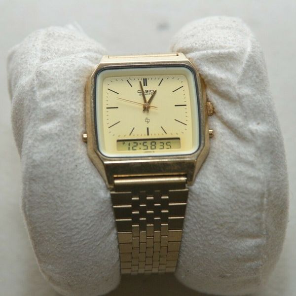 Casio Digital Analog Dual Time Gold Tone Watch AQ-320G Module 305 ...