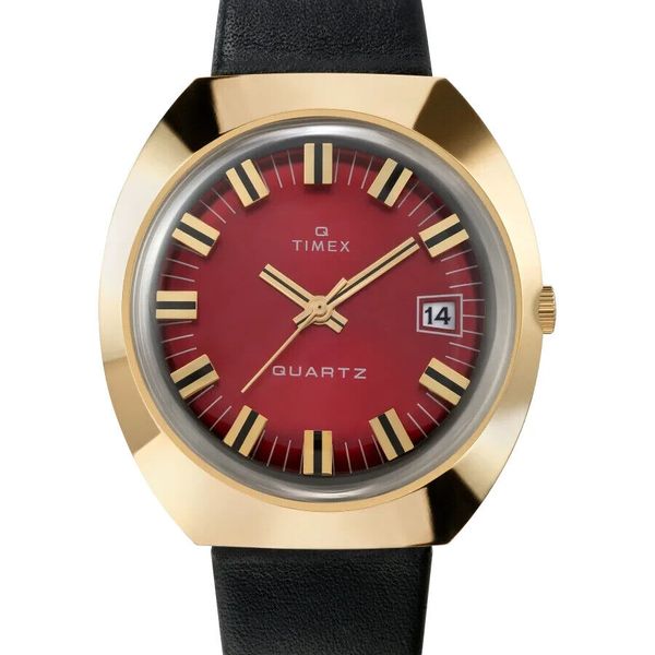 Q Timex 1972 Reissue 43X39MM Burgundy Dial Black Leather Watch ...