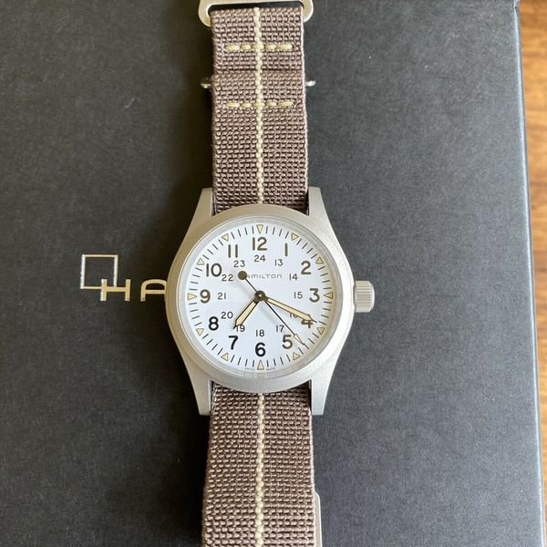 Hamilton Khaki Field Mechanical White Dial Brown Leather NATO Strap ...