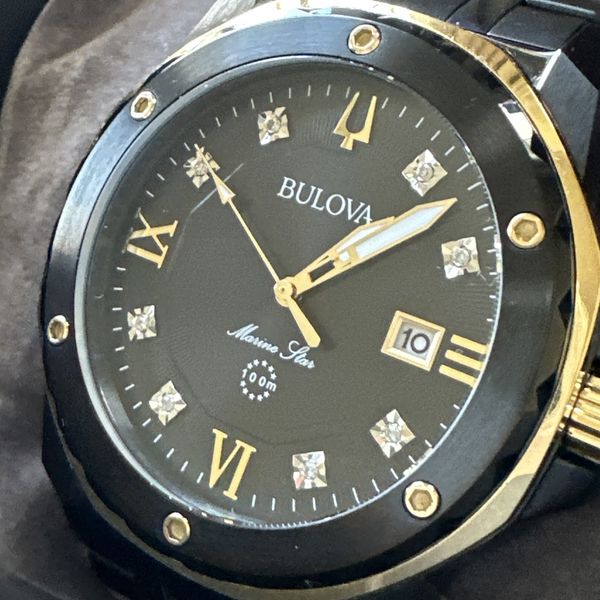 Bulova Marine Star Quartz Diamond Black Dial Men's Watch 98D176 ...