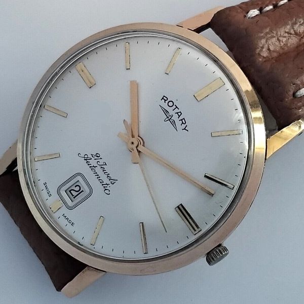 21 JEWELS SWISS MADE ROTARY 9CT GOLD MEN'S AUTOMATIC VINTAGE WATCH ...