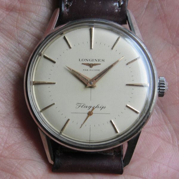SOLD Vintage LONGINES Flagship w/ steel screw-back case and rose gold ...