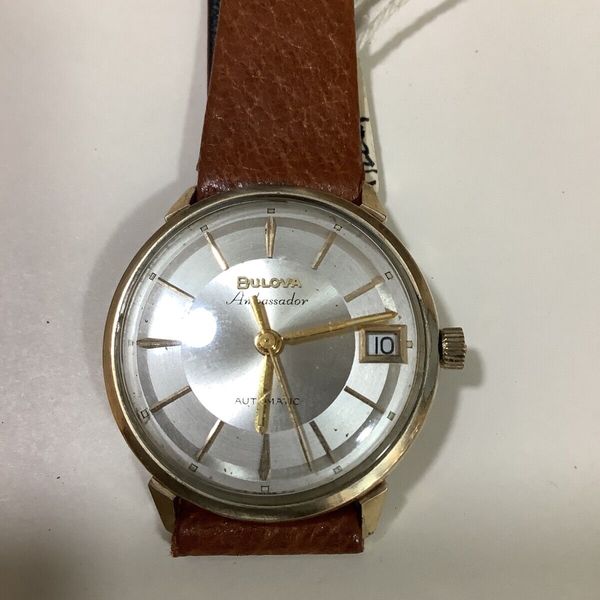 VINTAGE BULOVA AMBASSADOR 30 JEWEL WATCH AUTOMATIC DATE 10KT. G.F PIE ...