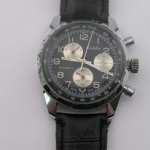 Vintage Rivalle Sport Chronograph Watch Black Dial 17 Jewels 774 ...
