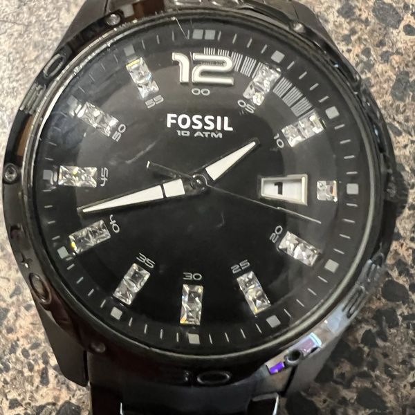 Fossil Men's AM4174 Glitz Stainless Steel Black Dial Watch Crystal ...