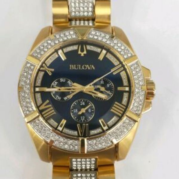 Bulova Octava 98C128 Watch Gold Tone Over Stainless Steel w/ Swarovski ...