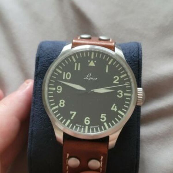 Laco Augsburg Type A Automatic Pilot Watch Black Dial Brown Leather ...