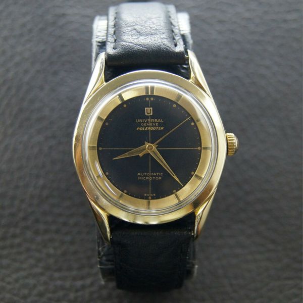 VINTAGE UNIVERSAL GENEVE POLEROUTER GOLD & STEEL AUTOMATIC MICROTOR CAL ...