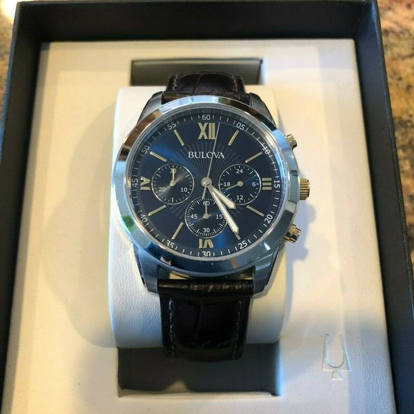 Bulova Men's Chronograph Brown Leather Strap Watch 40mm 98A151 ...