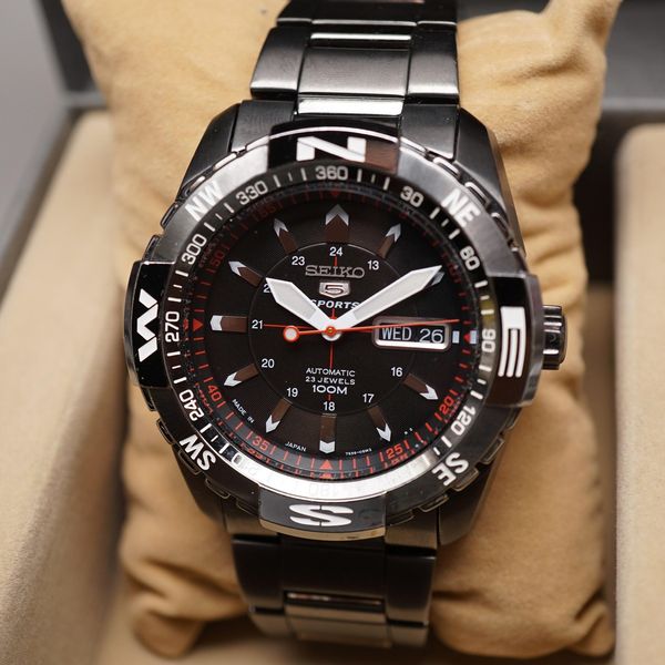 Seiko 5 Sports SNZJ11J1 7S36 Black Tone Compass Automatic Watch Made in ...