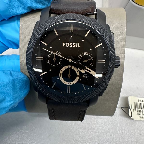 FOSSIL Machine Chronograph FS4656 Chronograph Leather Strap Wrist Watch ...